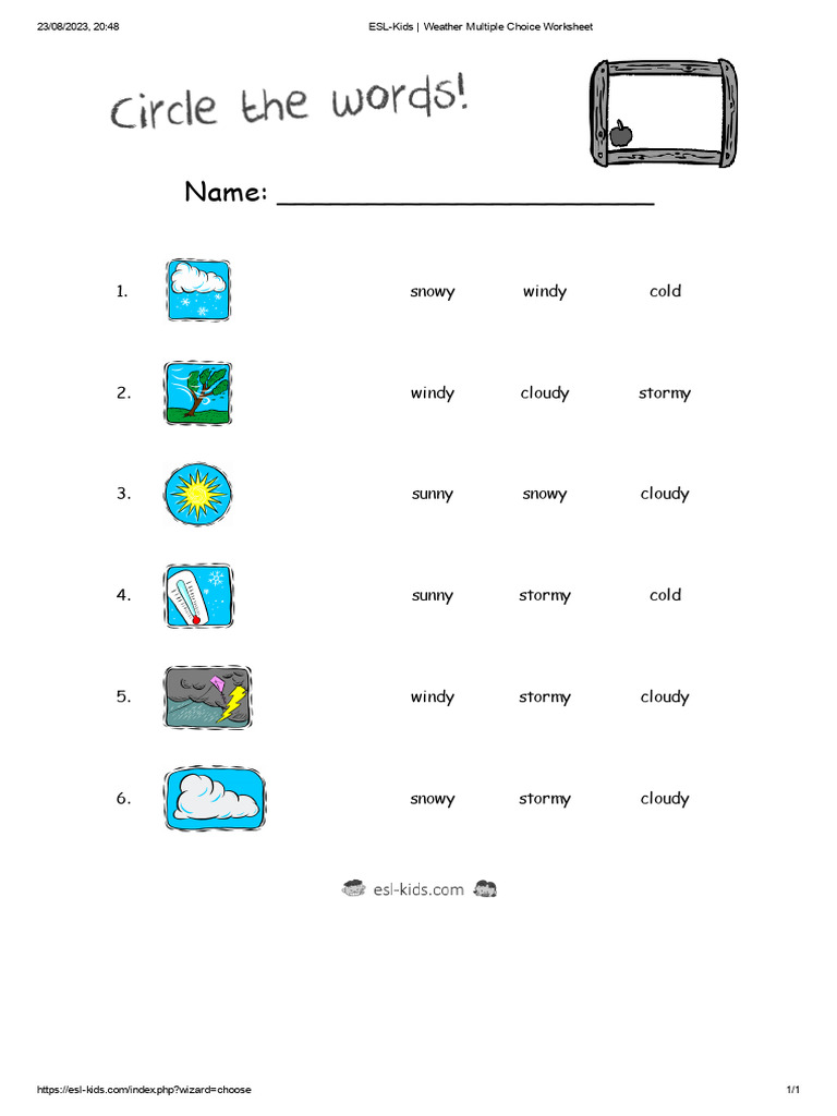 ESL-Kids - Weather Multiple Choice Worksheet | PDF