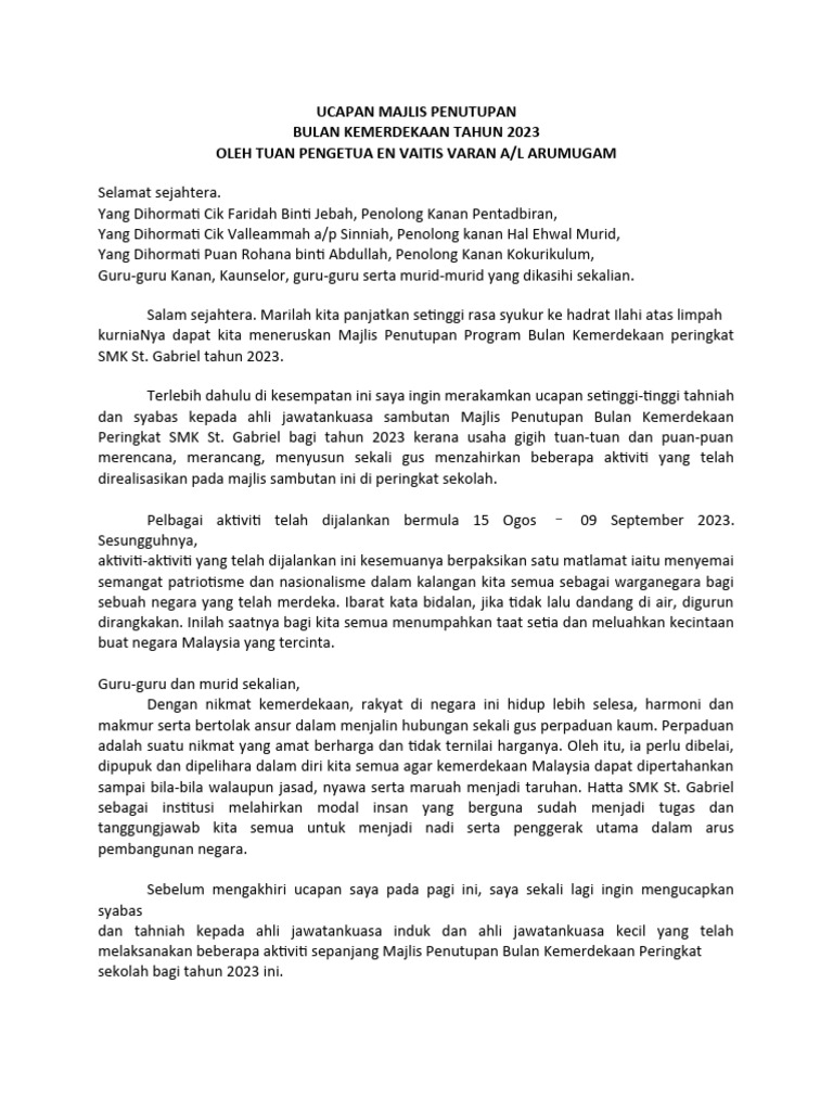 Ucapan Majlis Penutupan | PDF