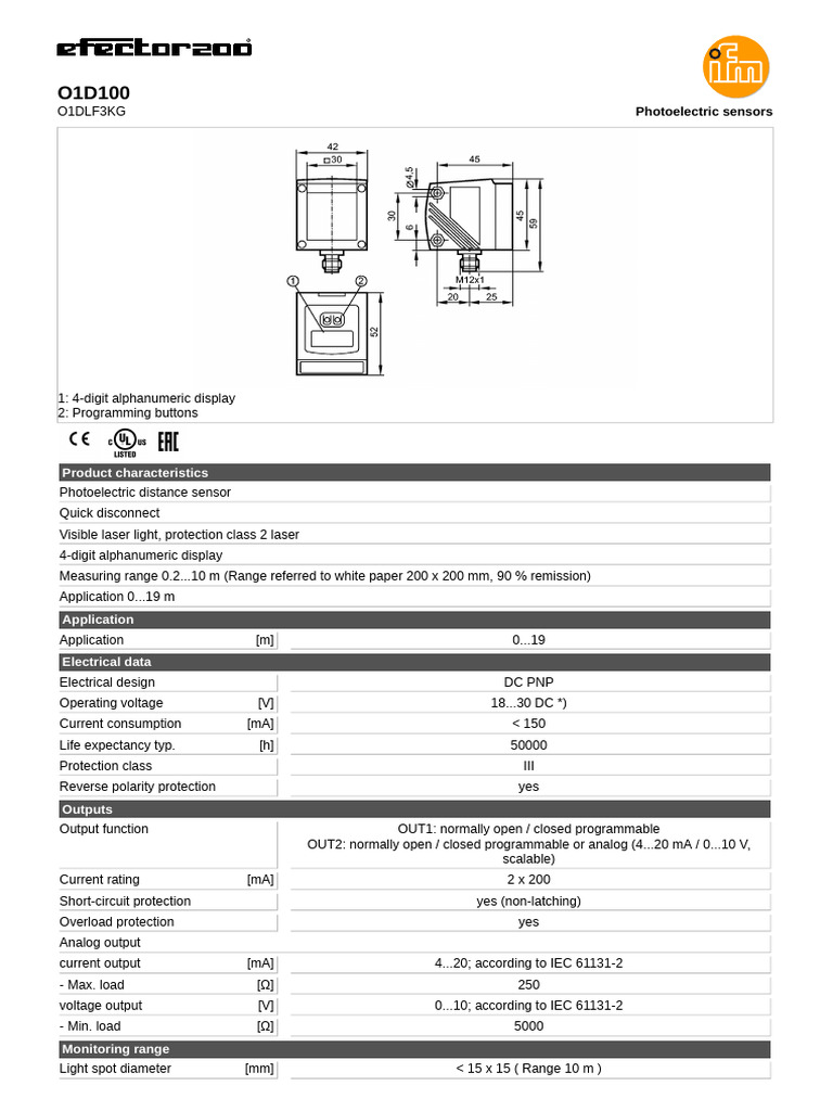 Efector 200 - O1D100 | PDF | Materials Science | Electric Power