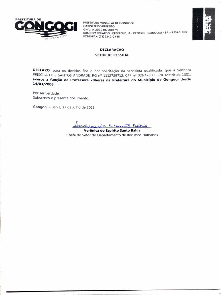 Declaração de Serviço | PDF