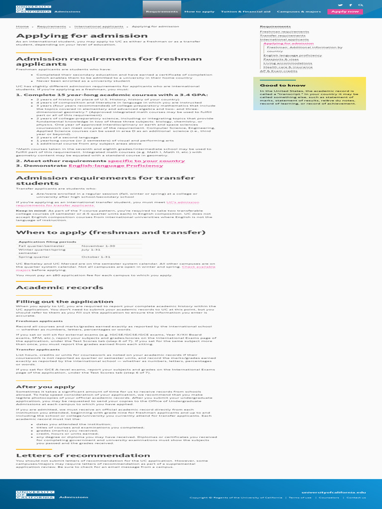 Applying For Admission UC Admissions | PDF