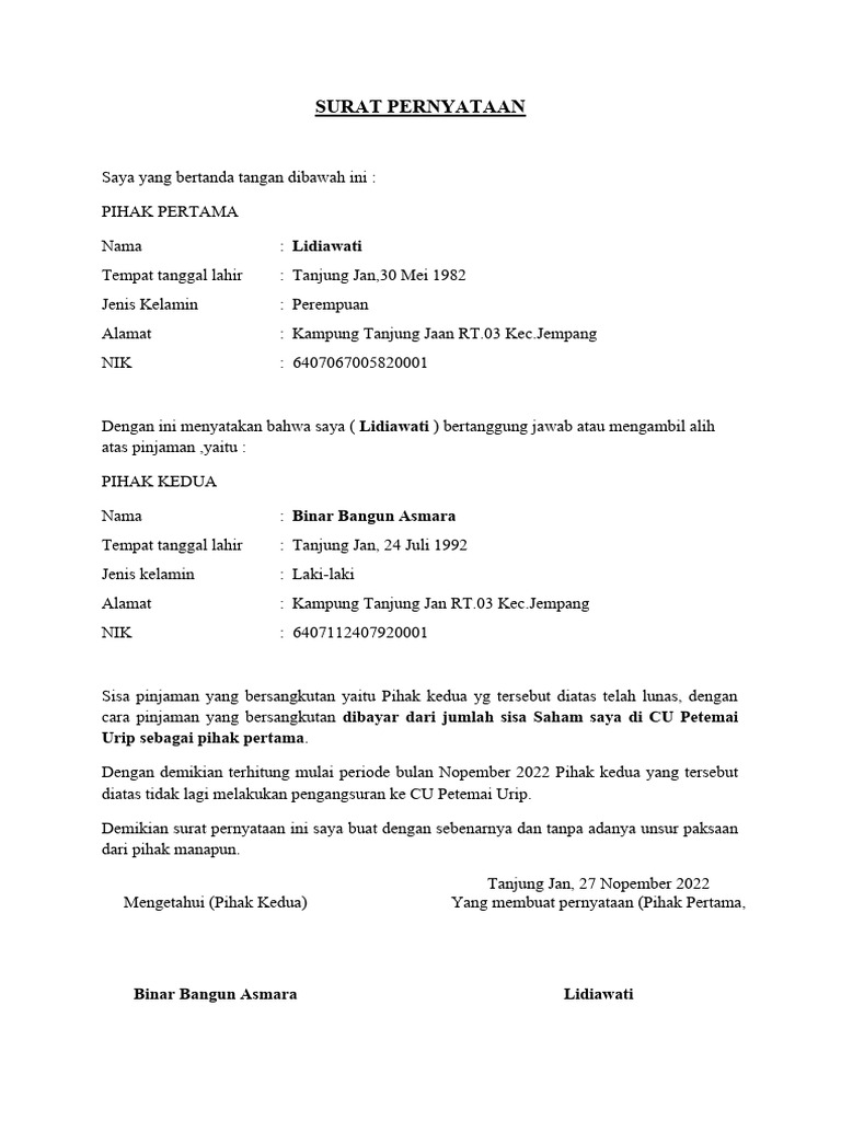 SURAT PERNYATAAN | PDF