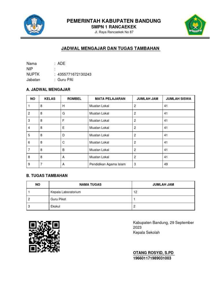 Contoh Format Jadwal Di Siaga | PDF
