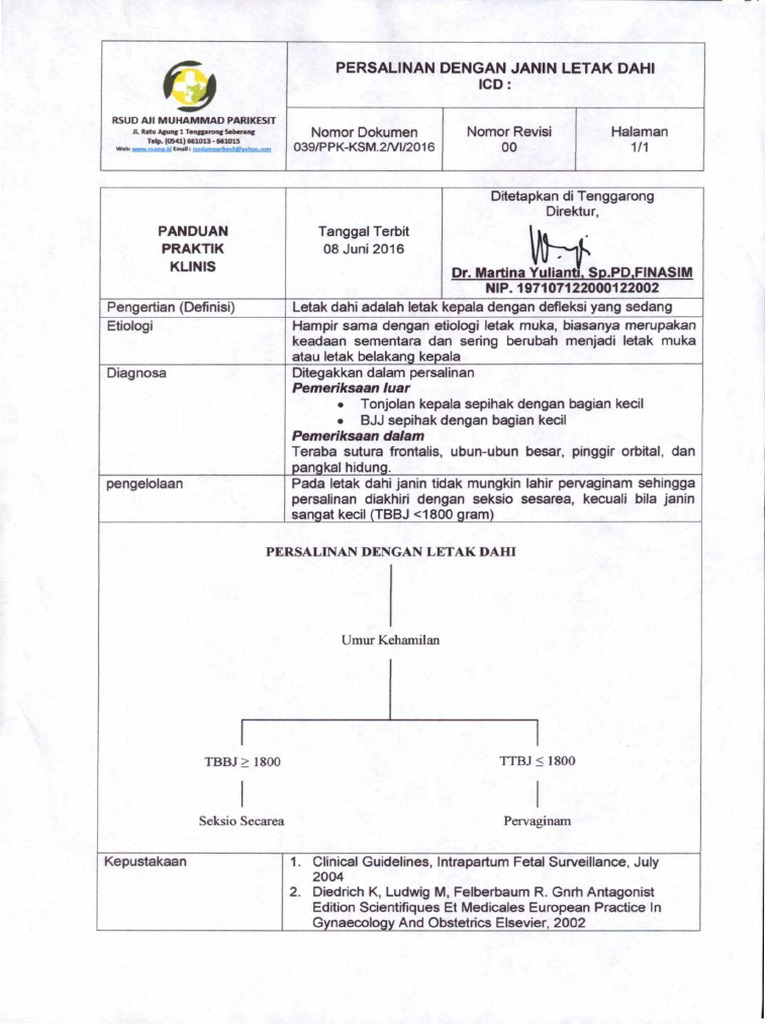 039 PPK Persalinan Dengan Janin Letak Dahi | PDF