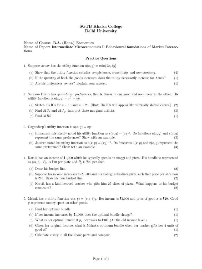 Practice Questions | PDF | Utility | Economies