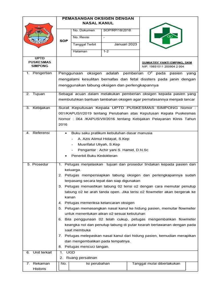 Sop Pemasangan Oksigen Dengan Nasal Kanul 2 | PDF
