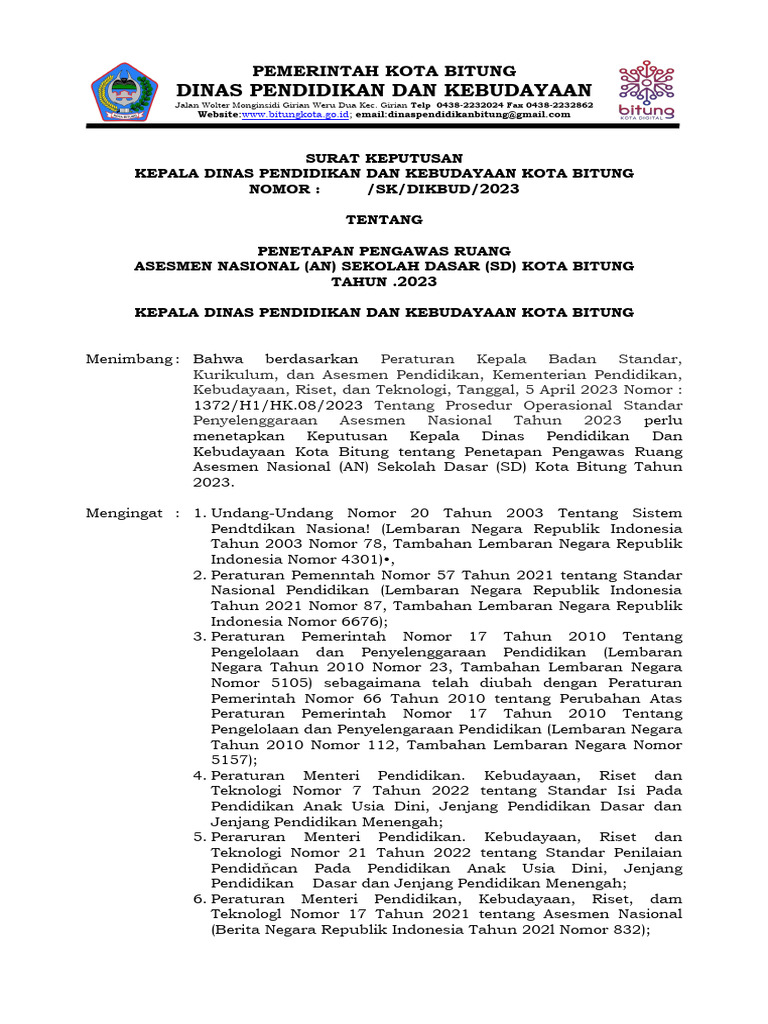 SK Pengawas Silang An SD 2023 | PDF