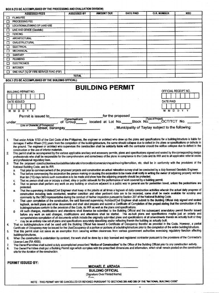 Application For Building Permit Back | PDF