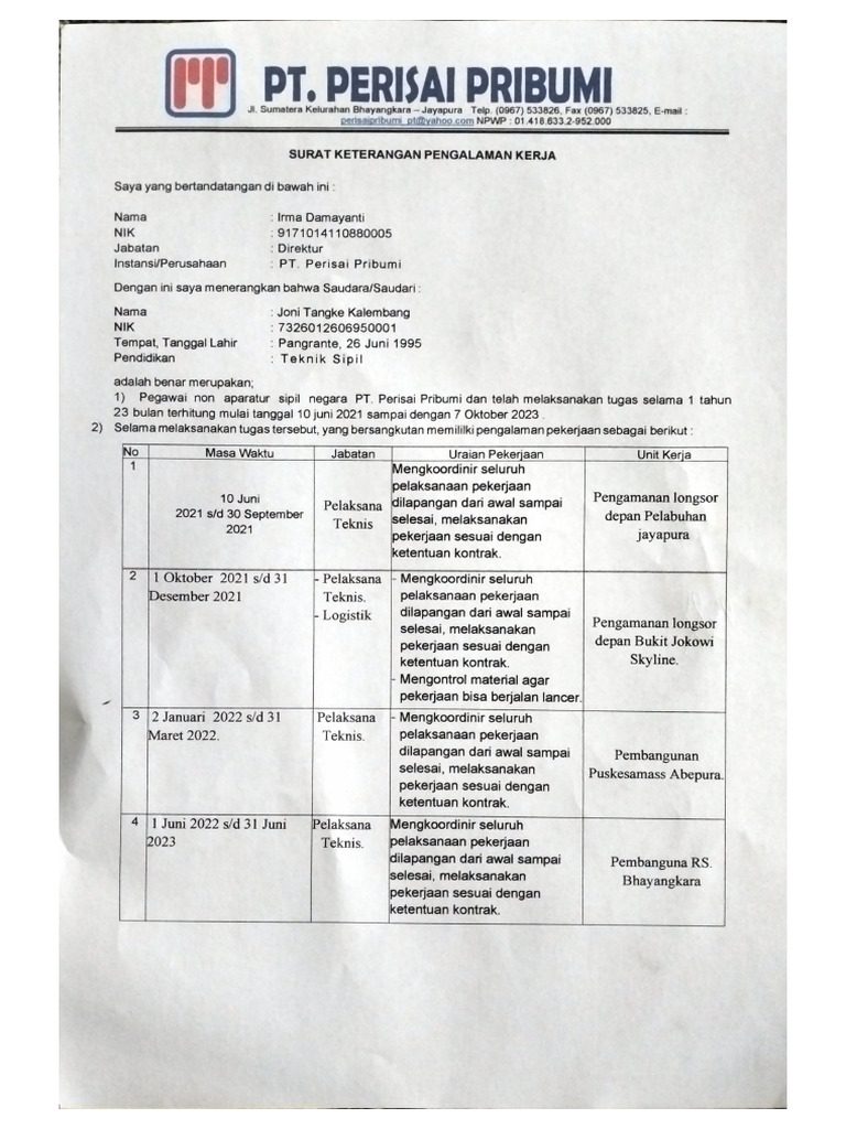 Pengalaman Detail | PDF