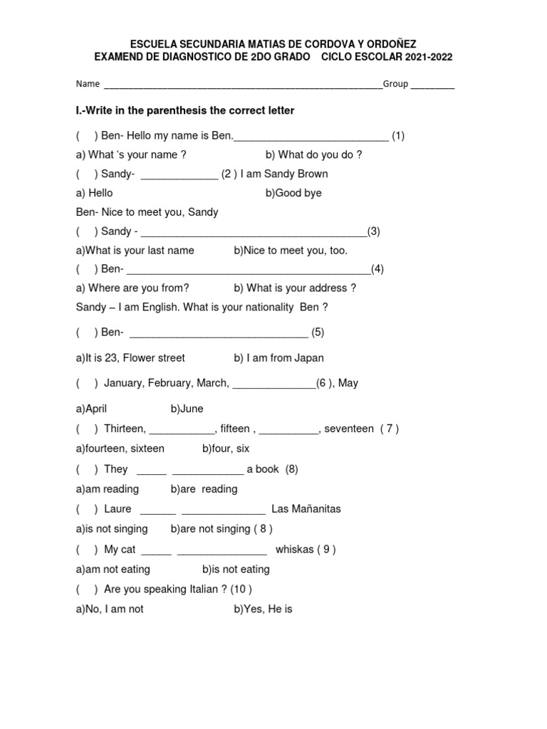 Gustavo Cesar - EXAMEN DE DIAGNOSTICO 2DO GRADO | PDF