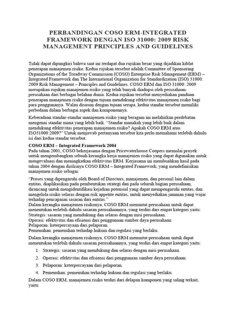 Perbandingan COSO ERM Dengan ISO 31000 2009 | PDF