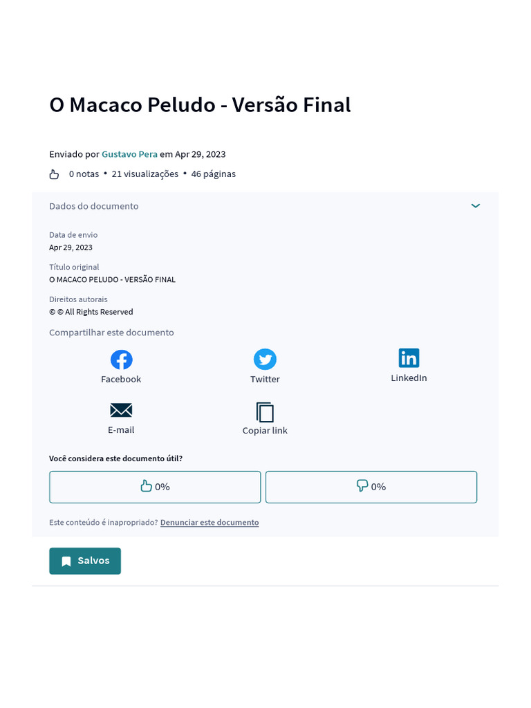 O Macaco Peludo - Versão Final - PDF - Céu - Diabo | PDF