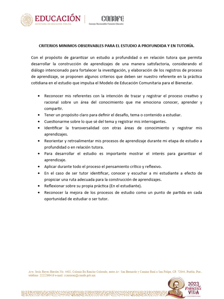 Criterios Minimos Para El Estudio a Profundidad y en Tutoría | PDF