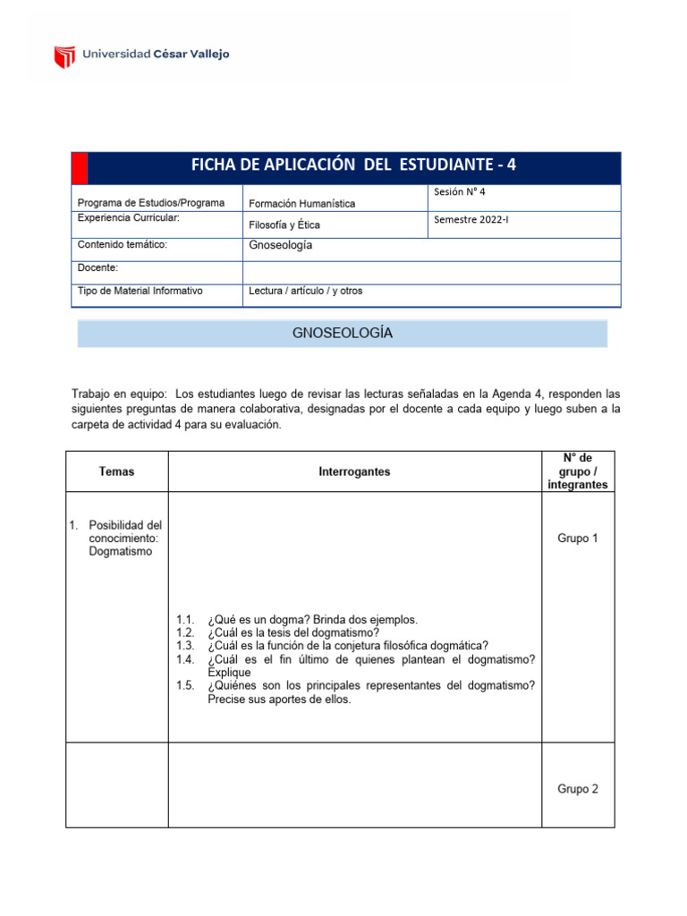 Ficha de Aplicación 4 - Filo | PDF | Conocimiento | Empirismo