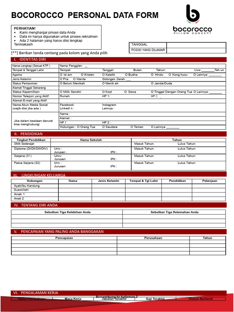 Bocoroco Personal Data Form | PDF