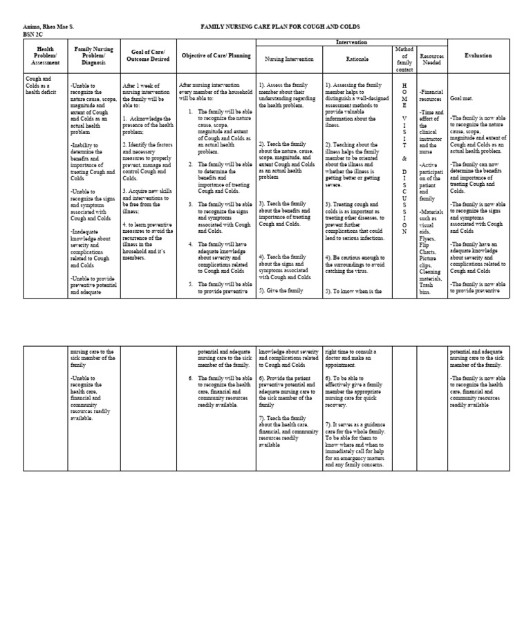 FNCP Cough and Cold Anima BSN 2C | PDF