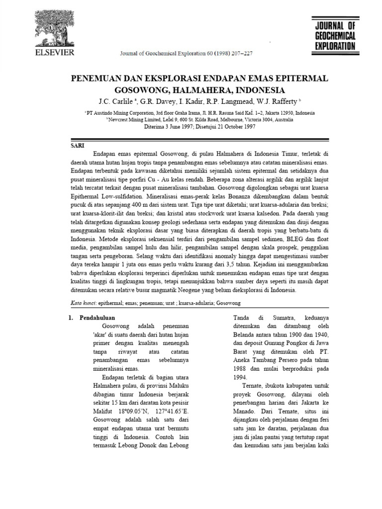 Penemuan Dan Eksplorasi Endapan Emas Epitermal Gosowong | PDF