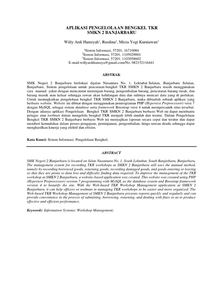 Artikel Loa Aplikasi Pengelolaan Bengkel TKR | PDF