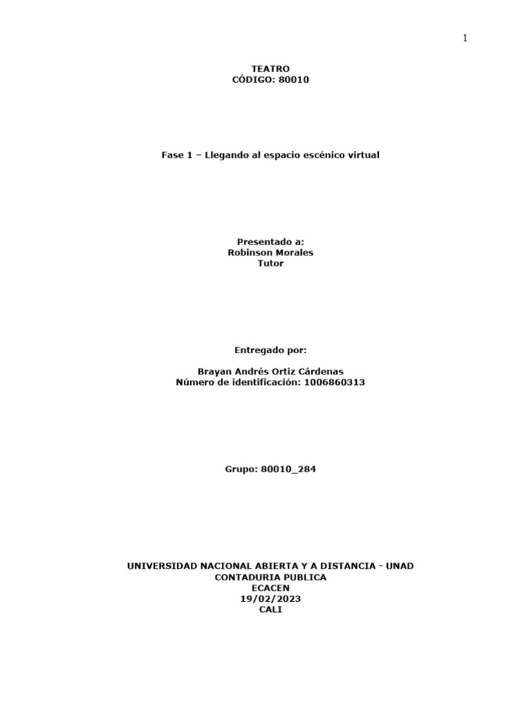 Brayan Ortiz - Legando Al Espacio Escenico Virtual | PDF