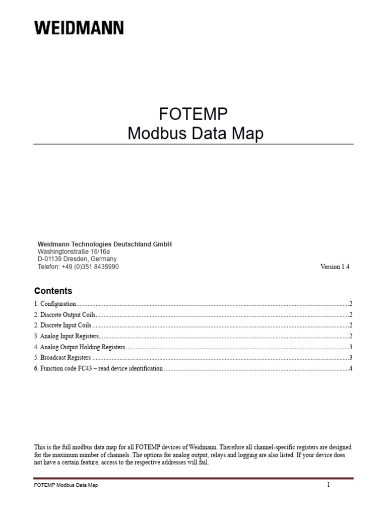 Fotemp ModbusDataMap | PDF | Information And Communications Technology | Computer Hardware