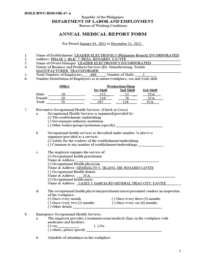 Annual Medical Report 2022 | PDF | Occupational Safety And Health ...