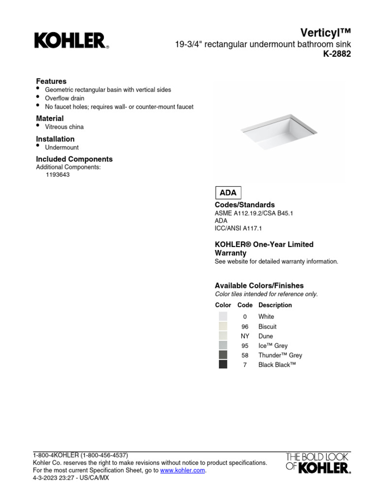 K-2882 Spec US-CA Kohler en | PDF