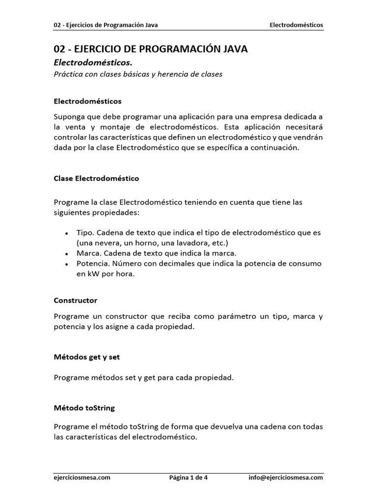 Ejercicio Java 02 - Electrodomésticos | PDF | Java (lenguaje de programación) | Constructor ...