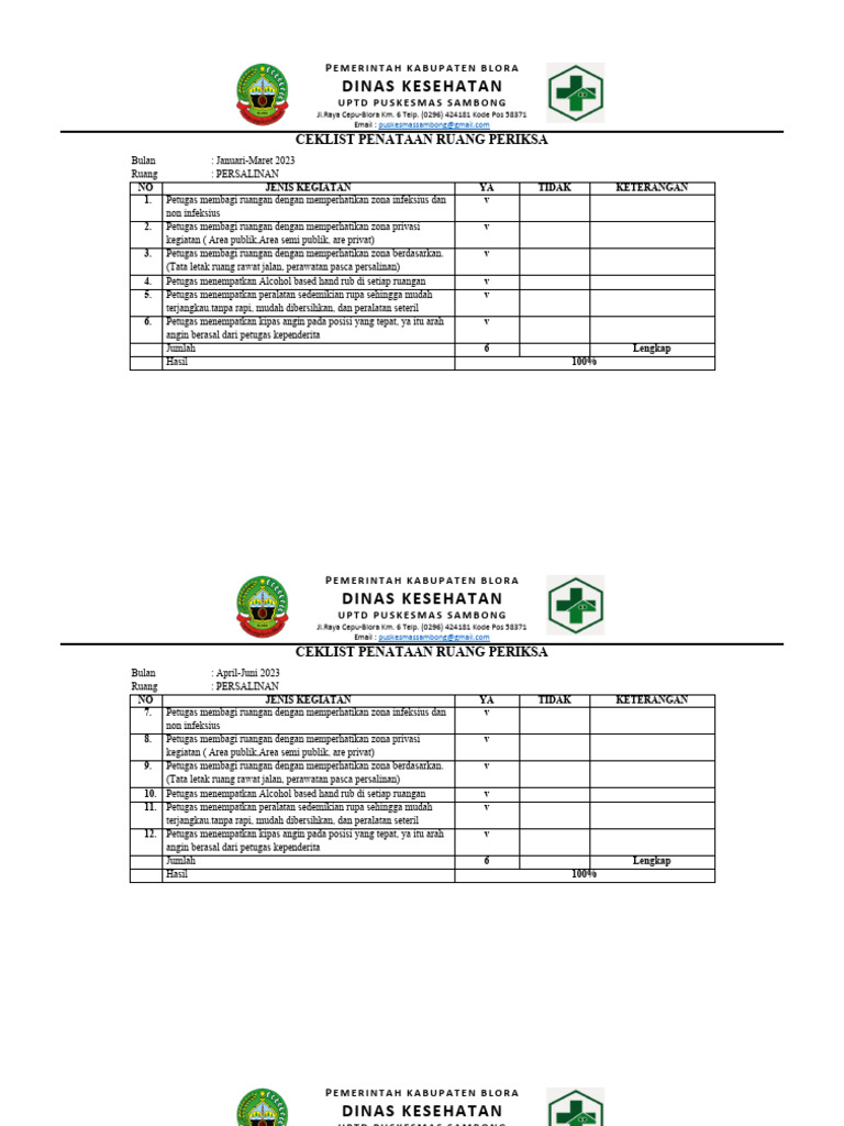 Ceklist Penataan Ruang Periksa PONED | PDF