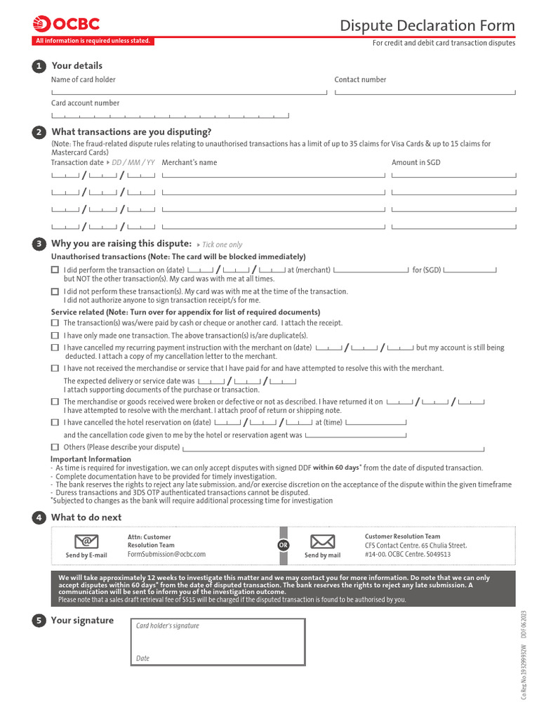 OCBC Credit Card Dispute Form | PDF | Credit Card | Invoice