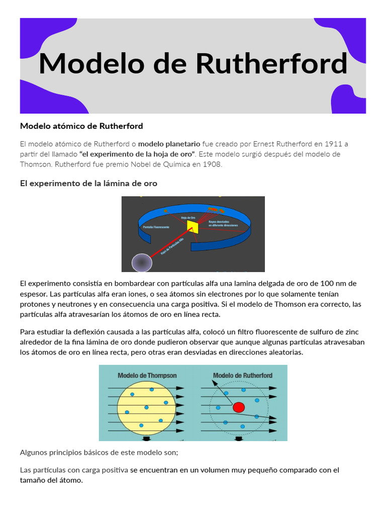 Modelo de Rutherford | PDF | Núcleo atómico | Átomos