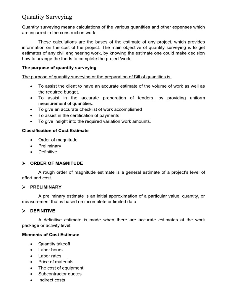 Quantity Surveying LECTURE 01 | PDF