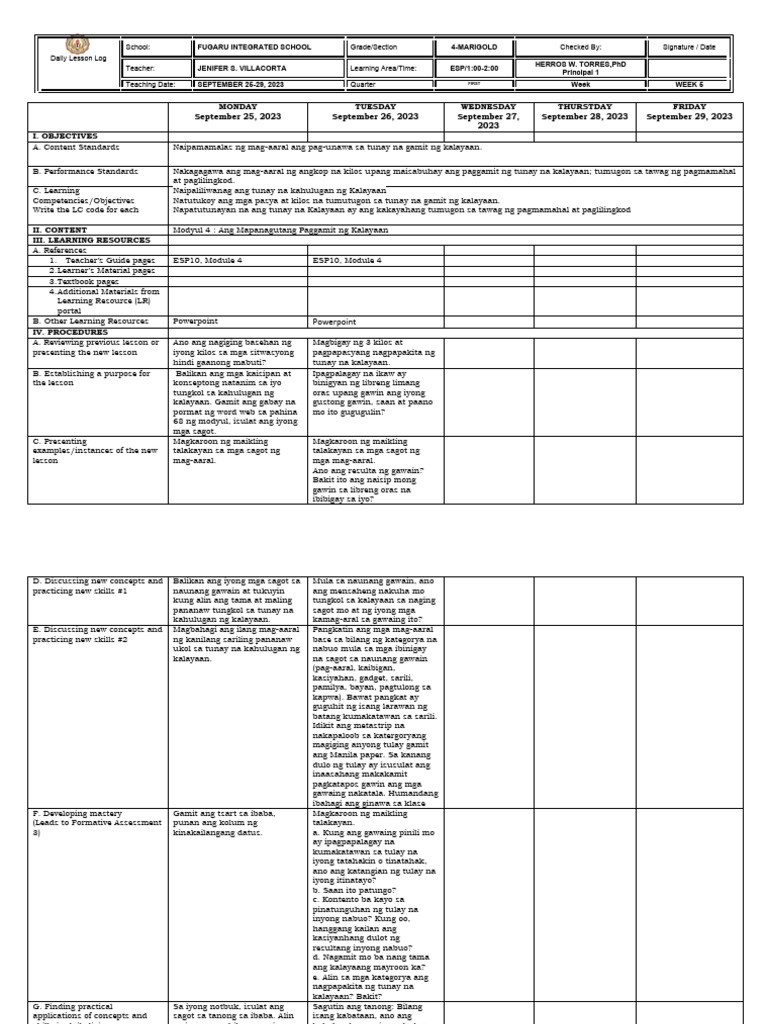 Q1 Esp10 Week 5 | PDF