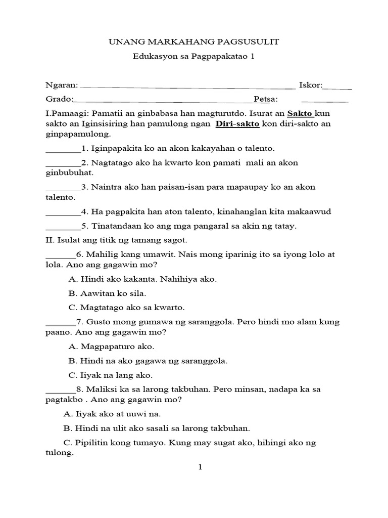 PT - Esp 1 - Q1 | PDF