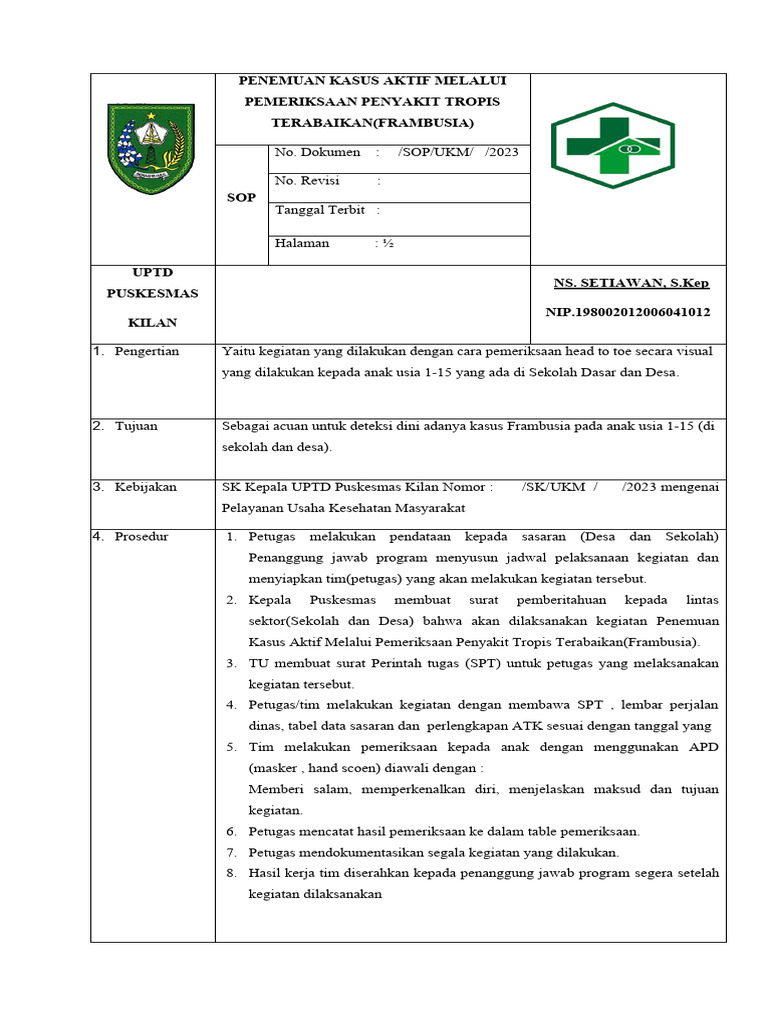 SOP Deteksi Dini Frambusia Anak | PDF