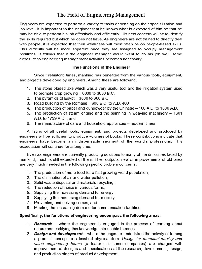 Lecture 01 - The Field of Management | PDF | Engineer | Engineering