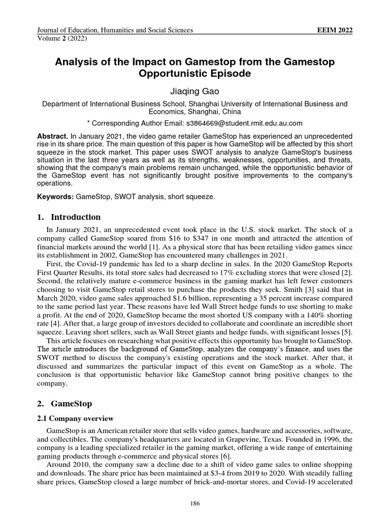 GameStop SWOT Analysis & Impact | PDF