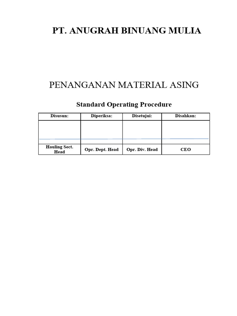 SOP Penanganan Material Asing ABM | PDF