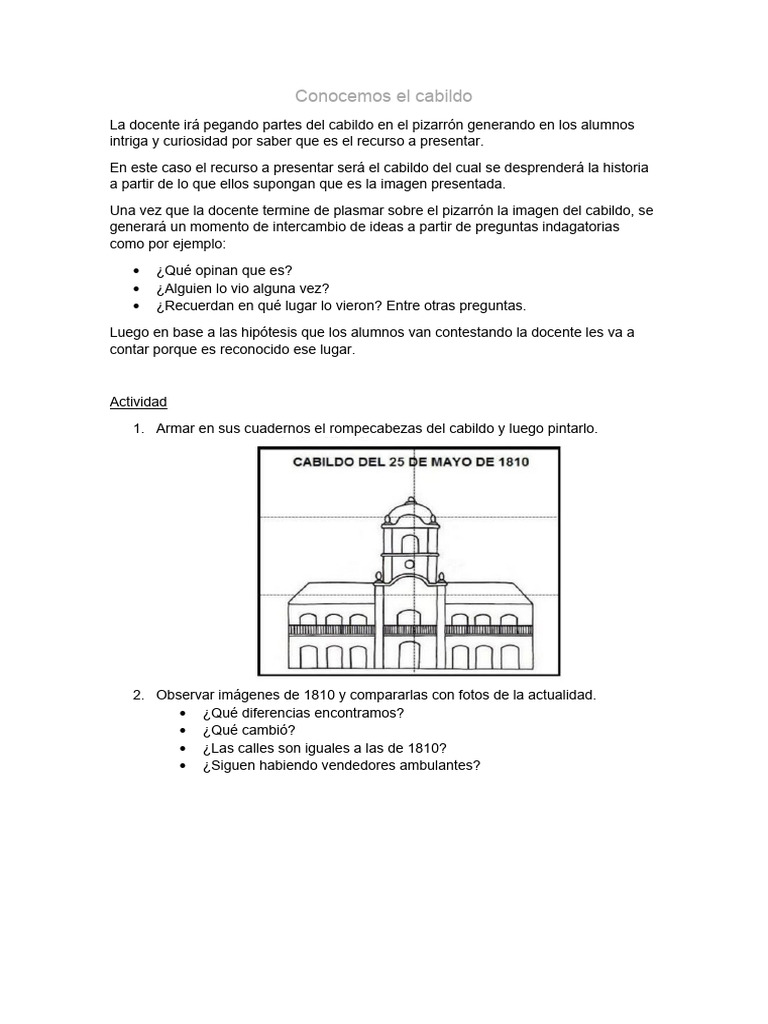 Actividades sobre el Cabildo para Niños | PDF