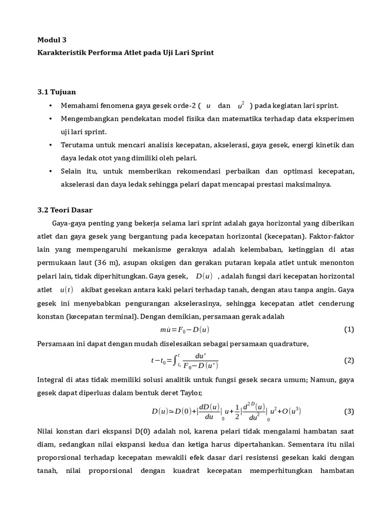 Modul 3 - Karakteristik Performa Atlet Pada Uji Lari Sprint | PDF