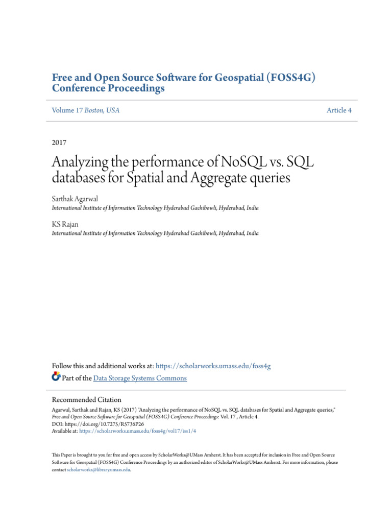 Analyzing The Performance Of Nosql Vs Sql Databases For Spatial Pdf