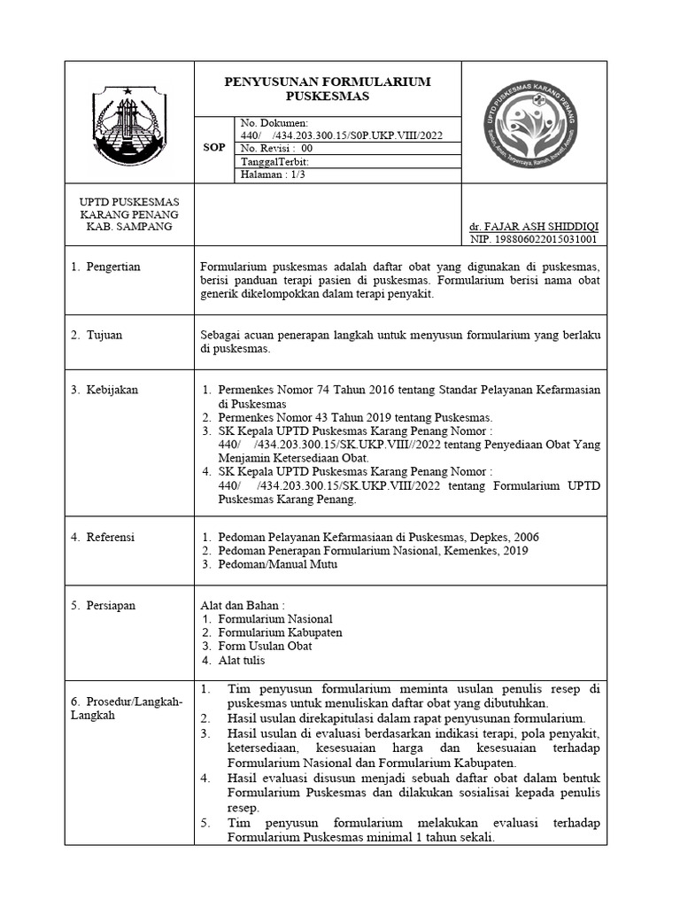 SOP Penyusunan Formularium | PDF