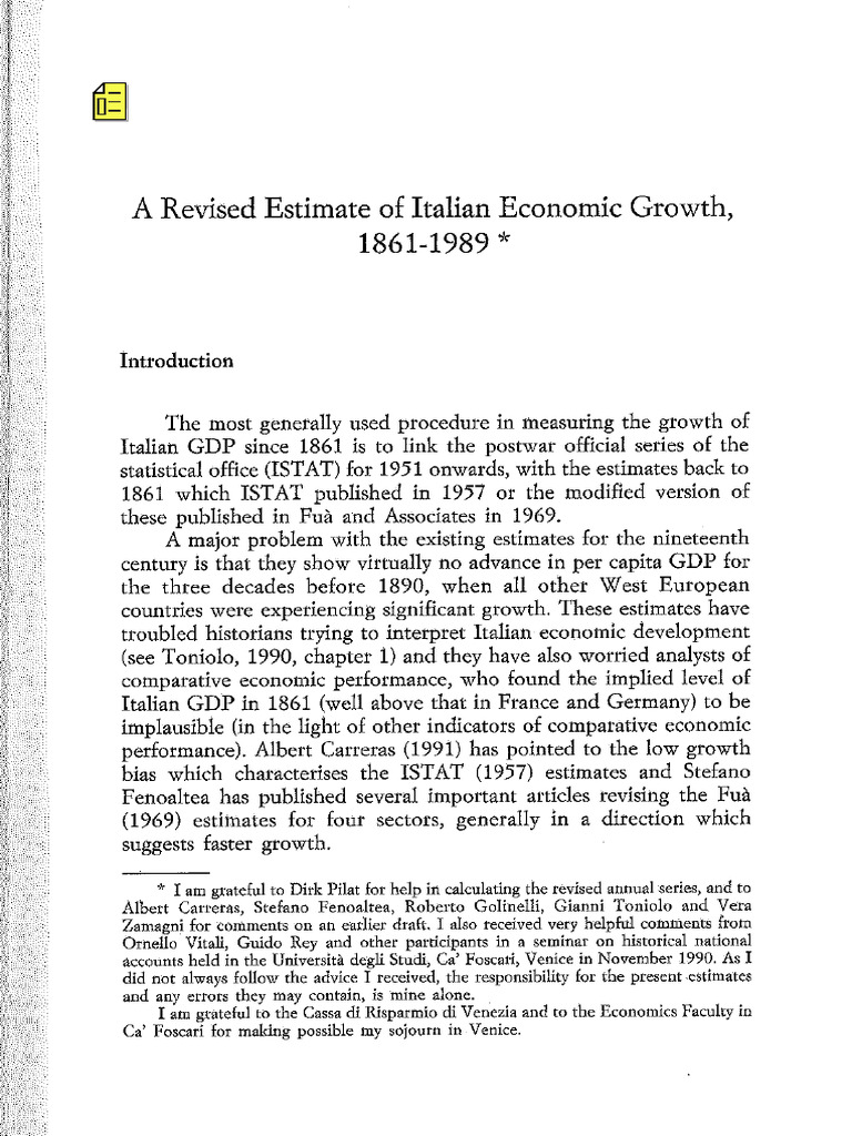 A.revised.estimate.of.Italian.economic.growth,1861 1989.(a.J).1991 | PDF