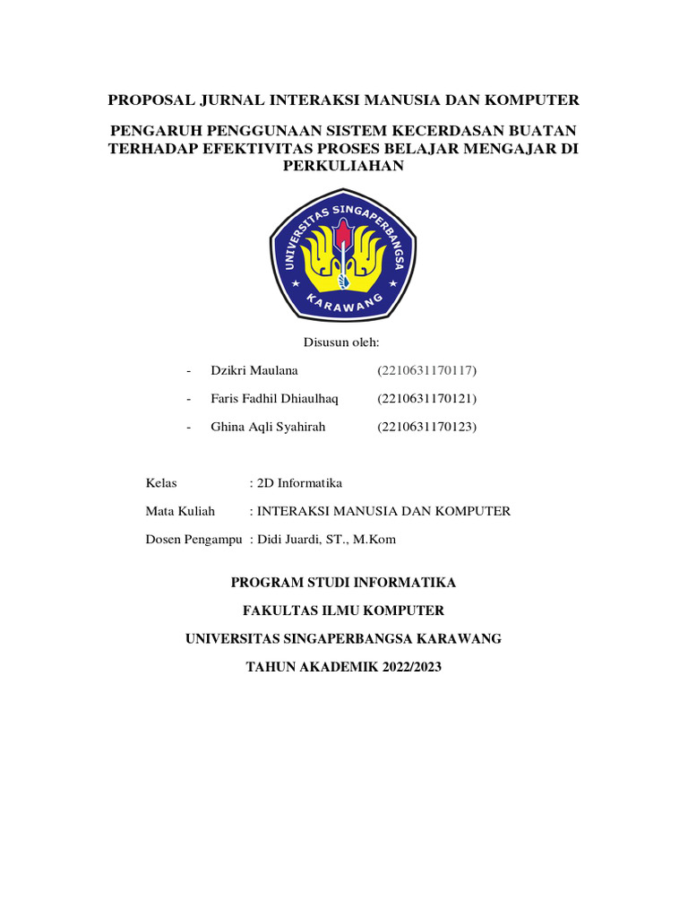 Proposal Jurnal Interaksi Manusia Dan Komputer-Ai | PDF
