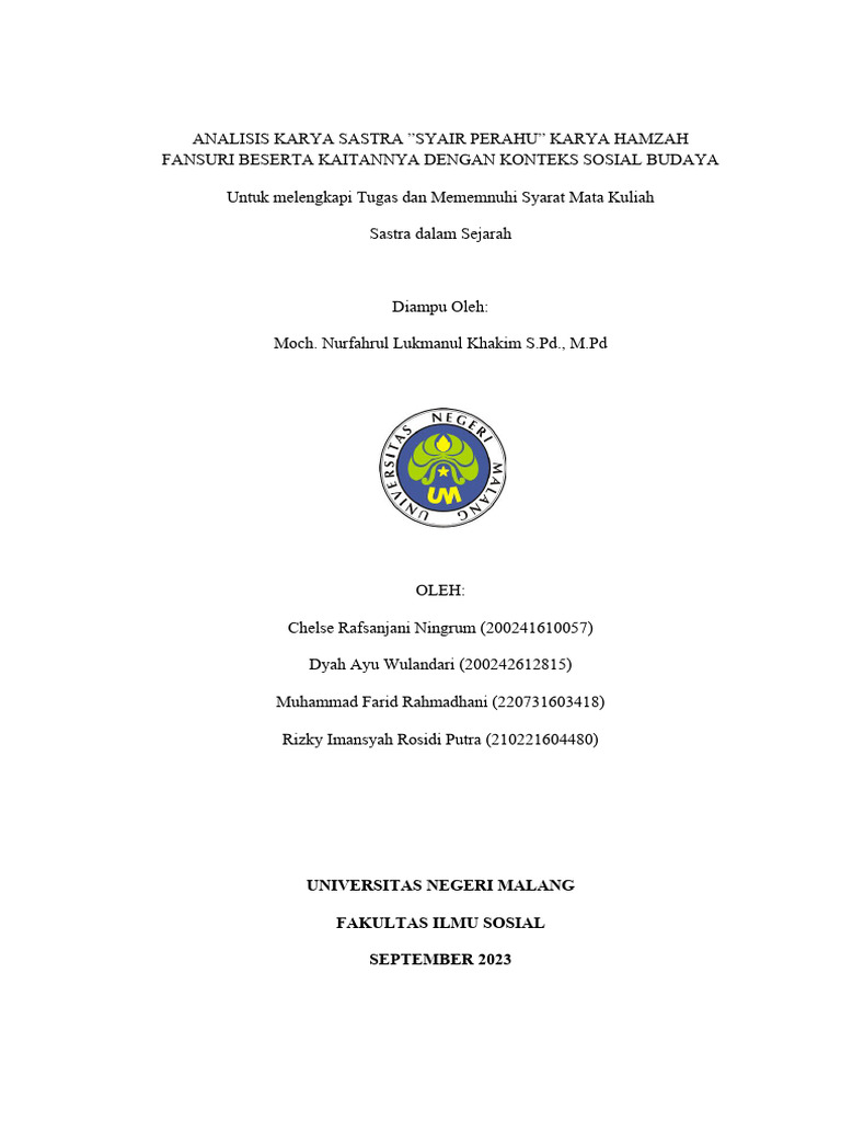 Makalah Syair Perahu Karya Hamzah Fansuri | PDF