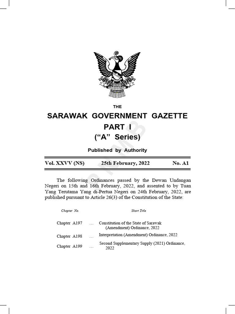 Sarawak Government Gazette ("A" Series) : Vol. XXVV (NS) 25th February ...