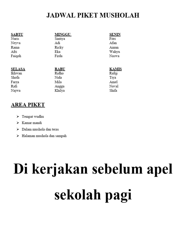 Jadwal Piket Musholah | PDF