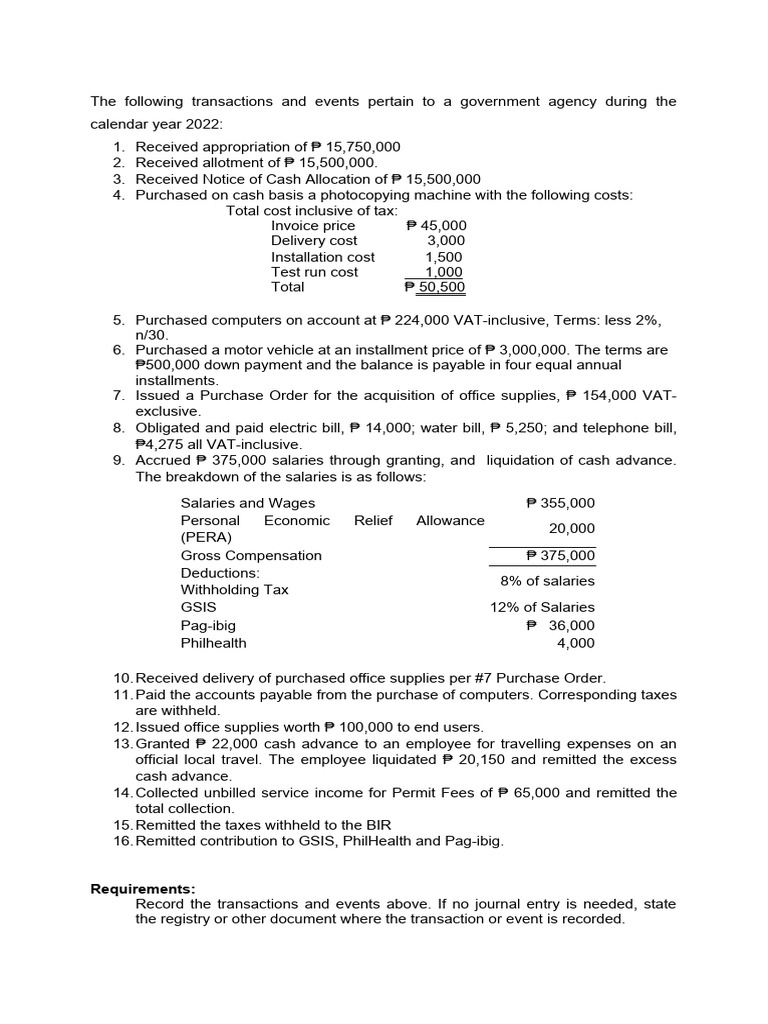 QUIZ - Government Accounting Process - Journal Entries | PDF