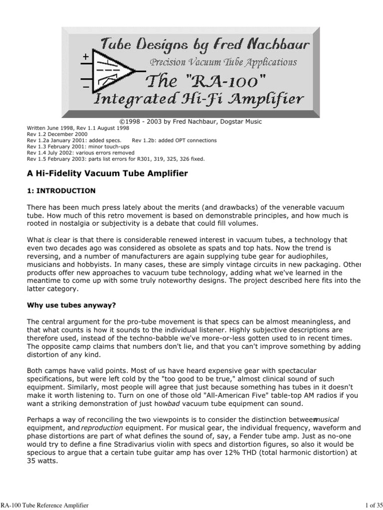RA-100 Tube Reference Amplifier | PDF