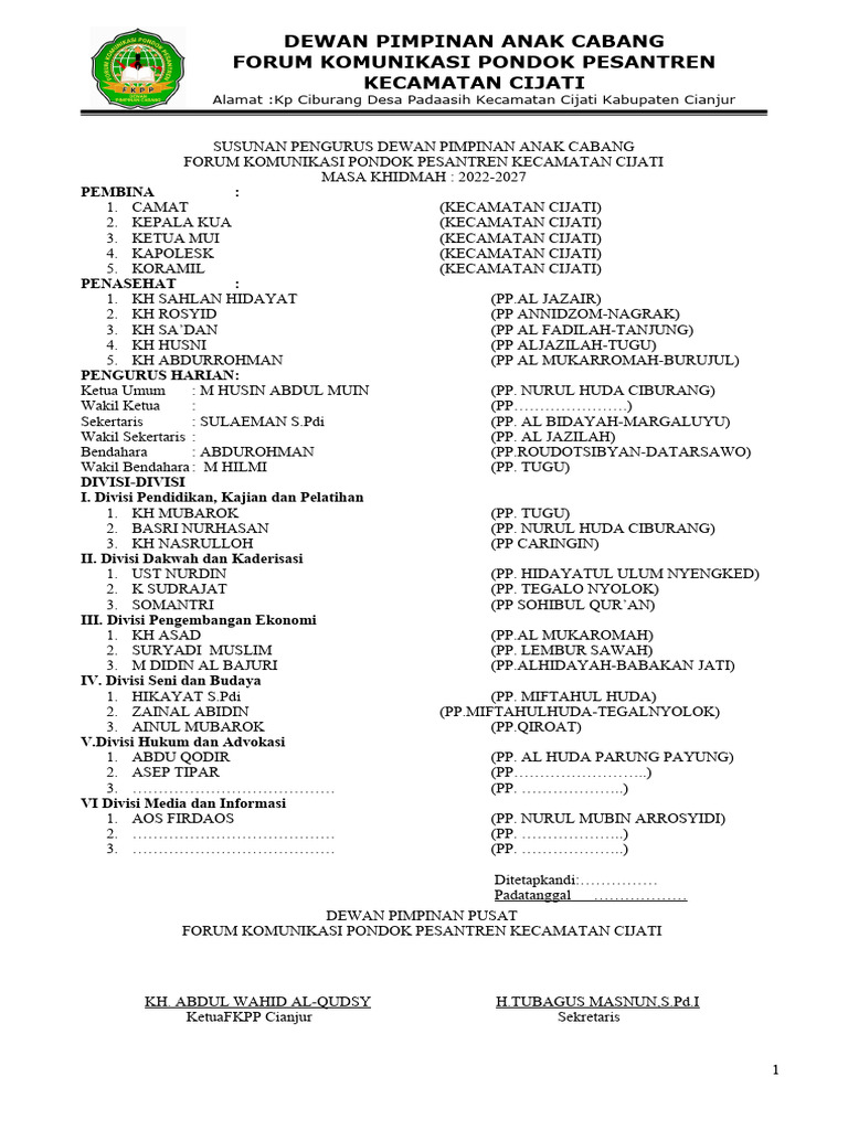 Susunan Pengurus Pac FKPP Cijati | PDF