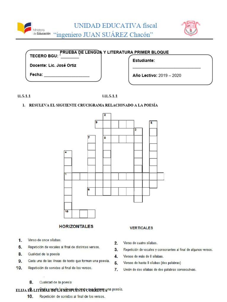 Prueba Bloque 1 Lengua 3 BGU | PDF